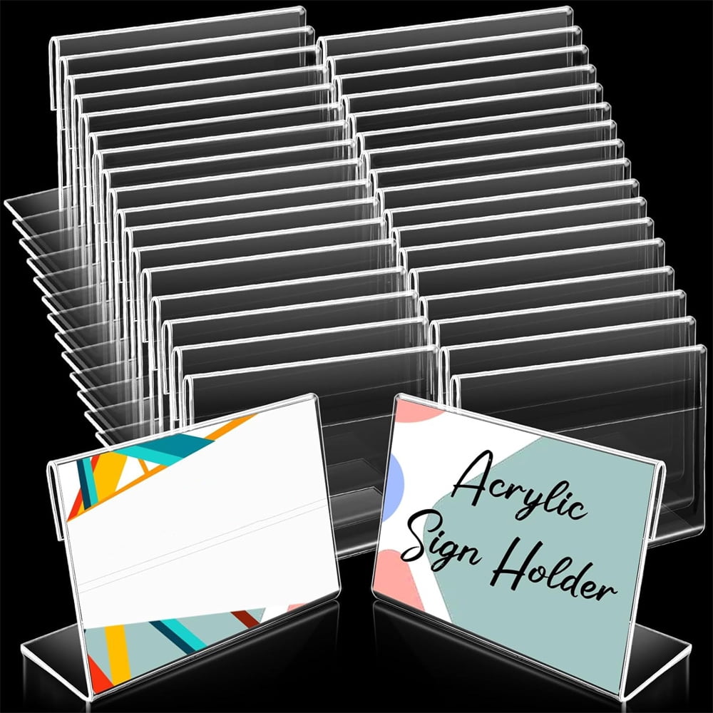 Triani 20Pcs Acrylic Sign Holders 3.6 x 2.5 Inches Horizontal Plastic L ...