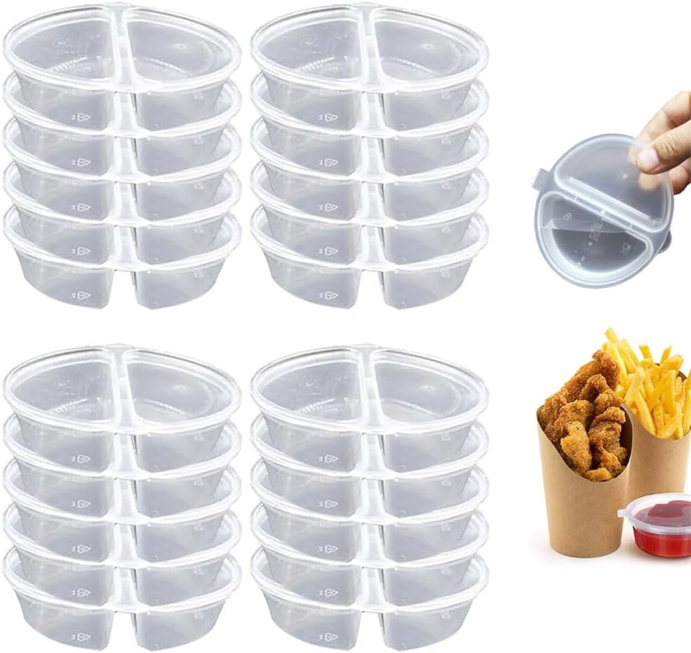 Triani 20Pcs Double Condiment Containers with Lids 100ml Disposable ...