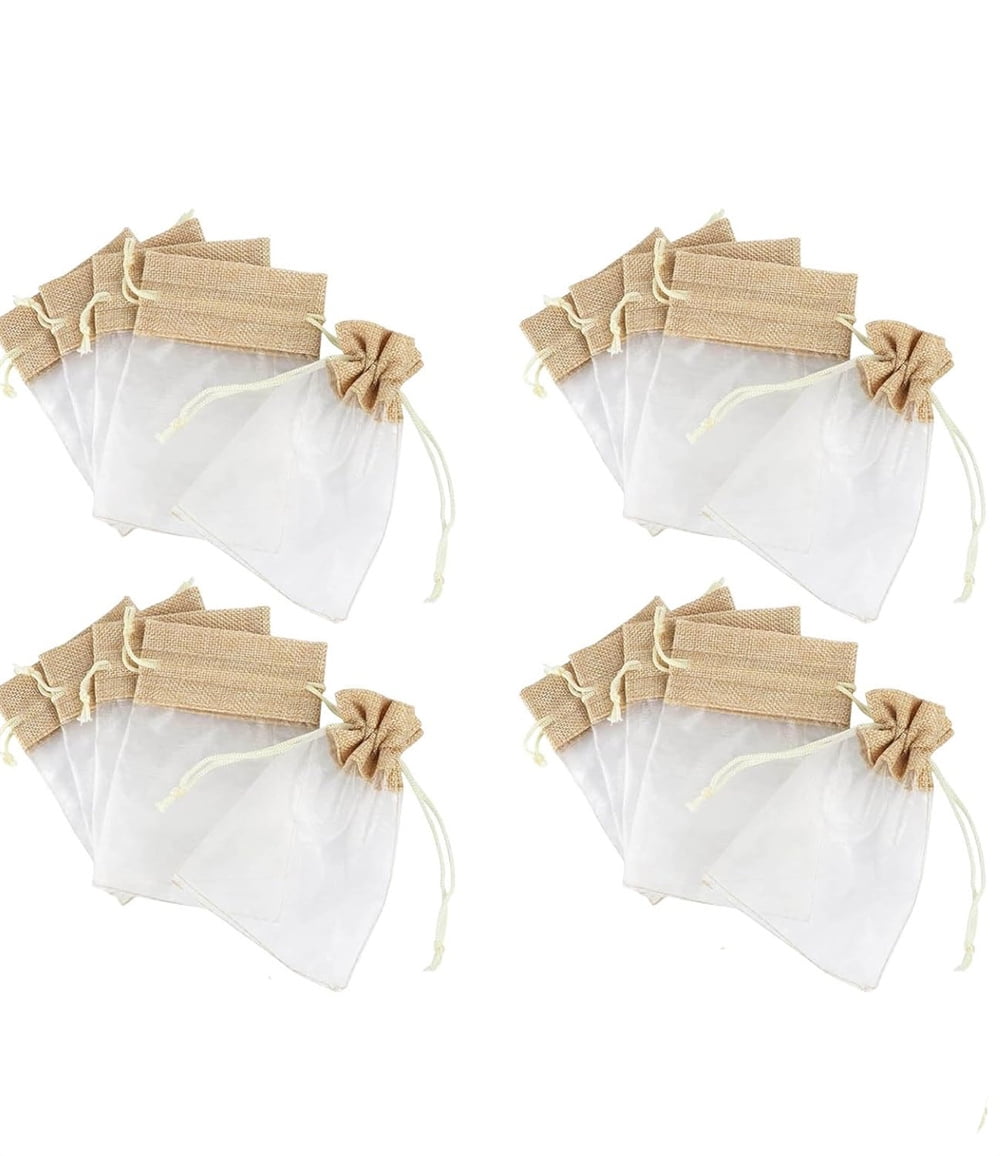 Triani 20Pcs Linen Jute Organza Bags 5.9*3.9 Inch Durable Organza Linen ...