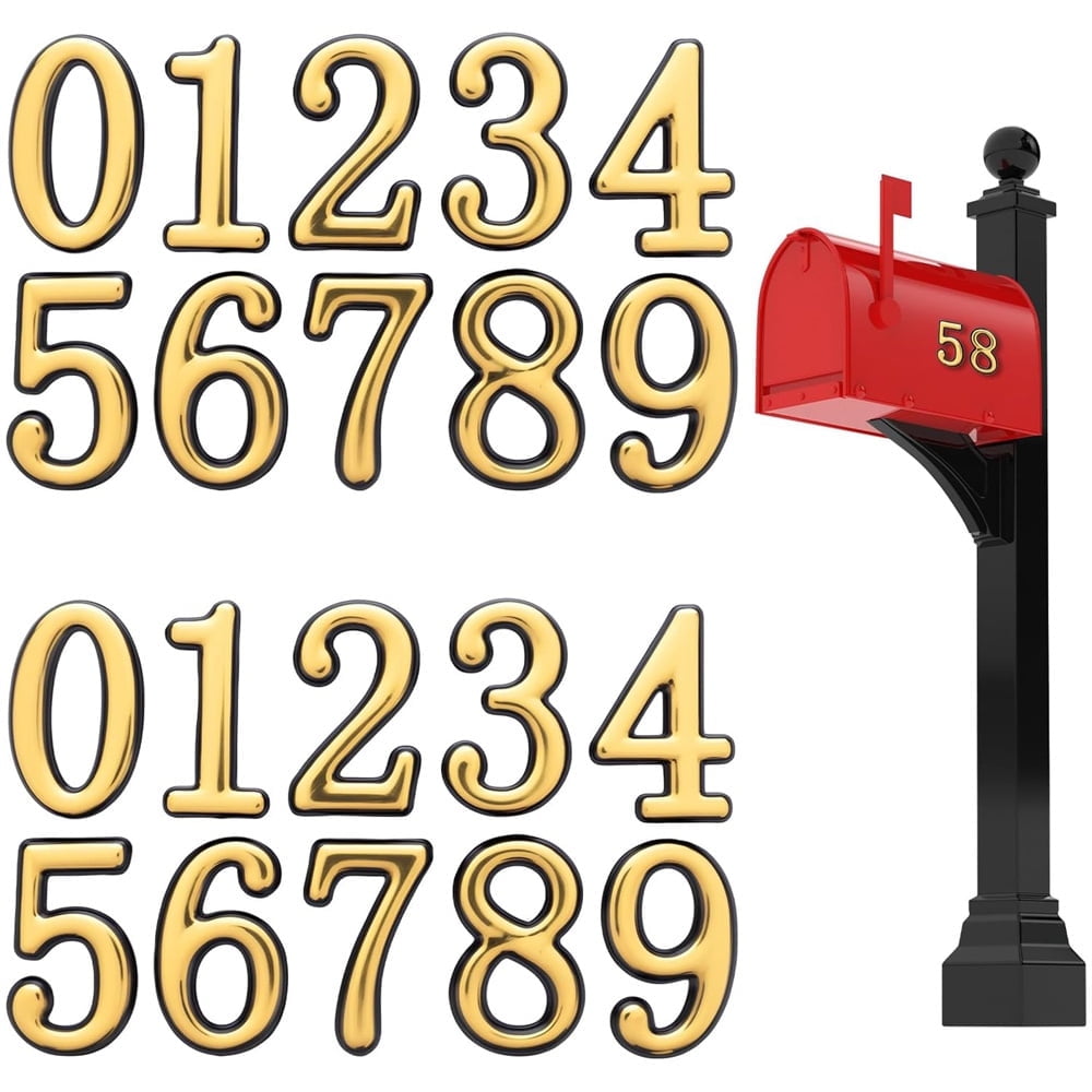 Triani 20Pieces Mailbox Numbers for Outside 0-9 Gold Mailbox Numbers ...