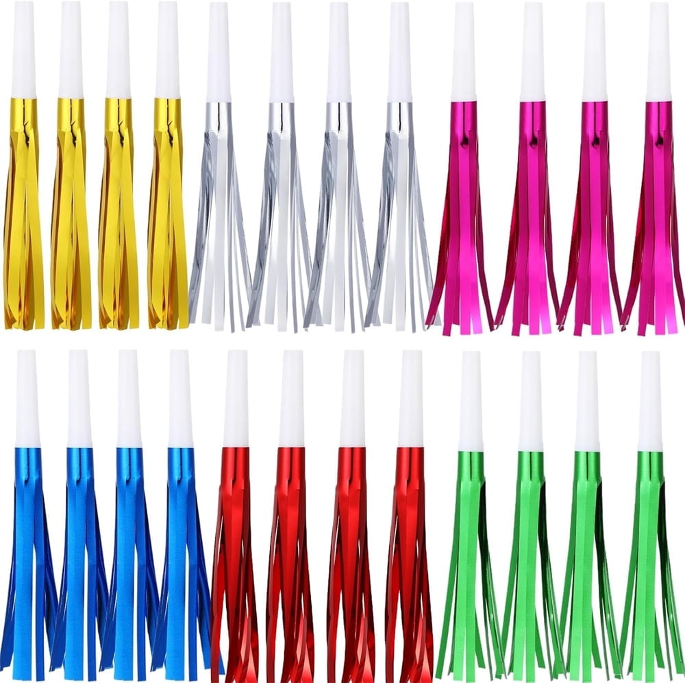 Triani 24Pcs Glitter Noisemakers Metallic Fringed Party Blowers for ...