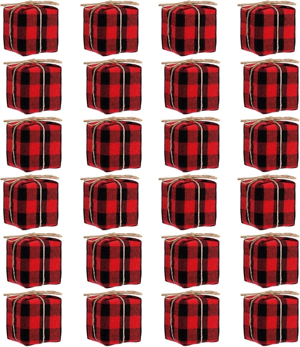 Triani 24Pcs Mini Presents for Crafts Buffalo Plaid Christmas Tree ...