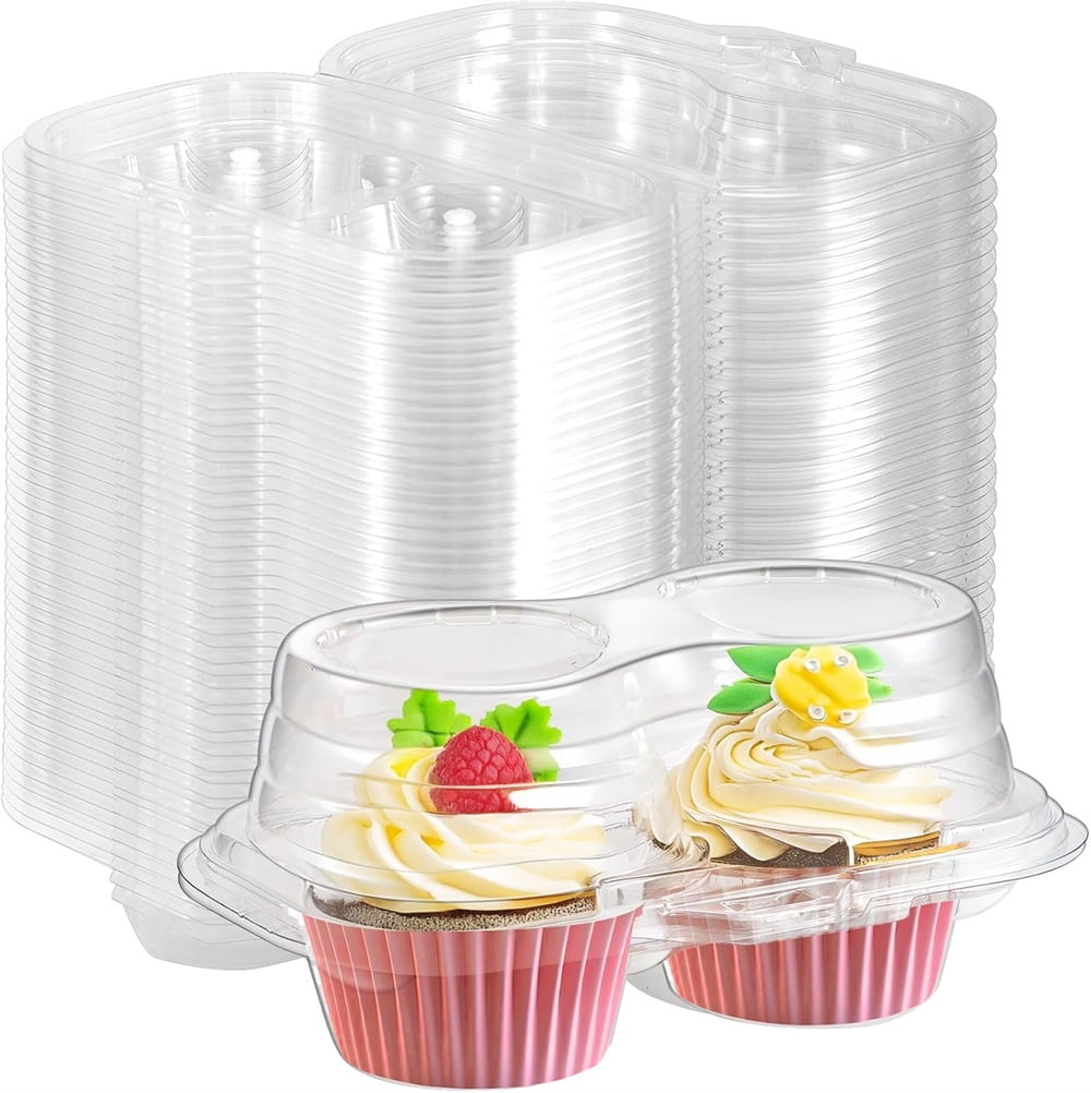 Triani 25 Pcs 2 Cavity Individual Plastic Cupcake Containers Disposable ...