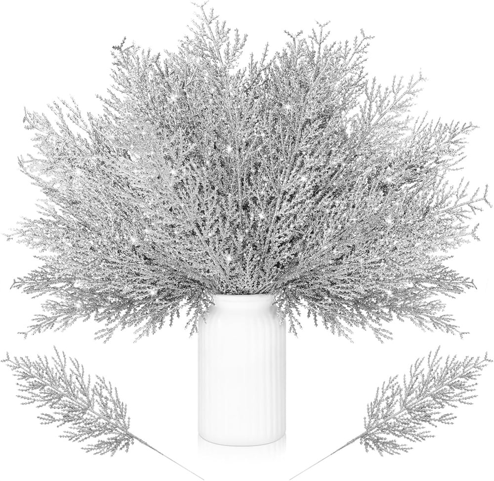 Triani 25Pcs Christmas Picks Artificial Pine Branches 14" Snow Frosted ...