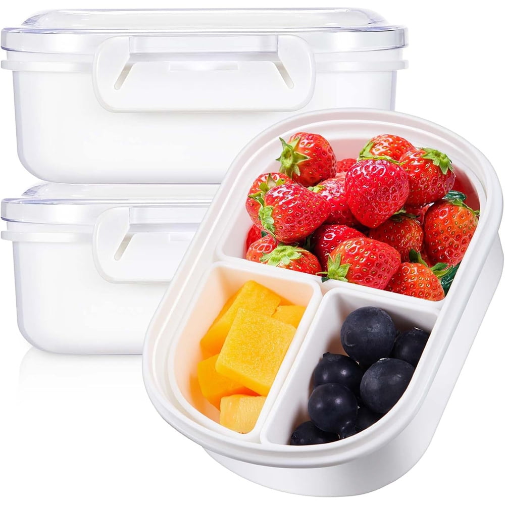 Triani 2Pack 3 Compartment Snack Containers 12oz Reusable Removable Snack Pack Box with Clear ...