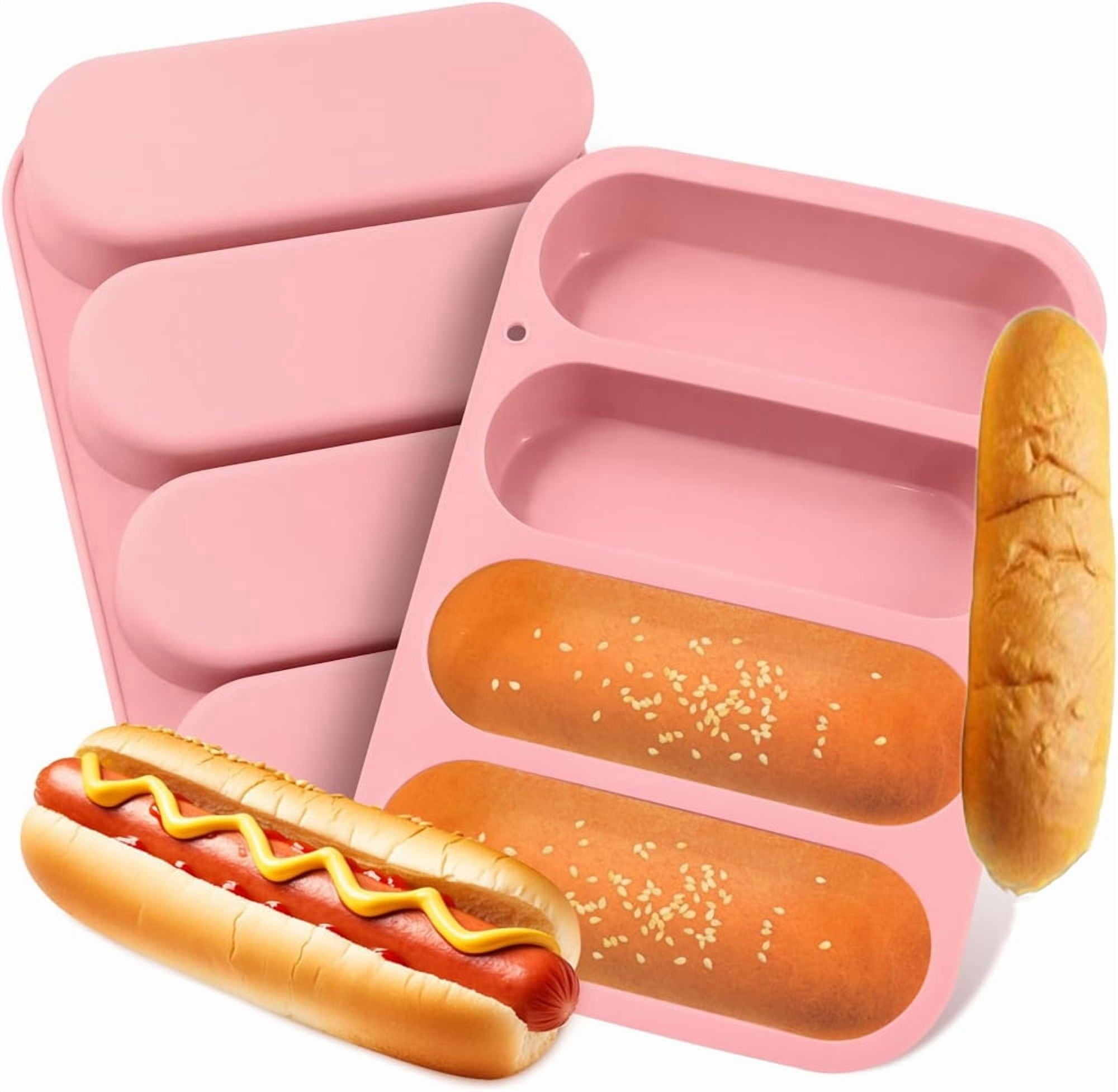 Triani 2Pcs Silicone Hot Dog Bun Pans 4-Cup Capacity Mini Baguette ...