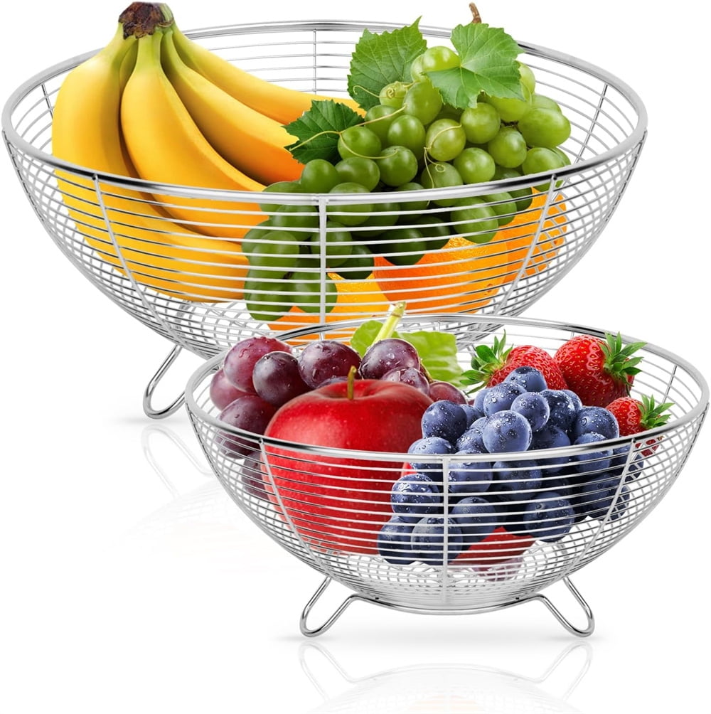 Triani 2Pcs Wire Fruit Basket Set Large & Small Stainless Steel Fruit ...