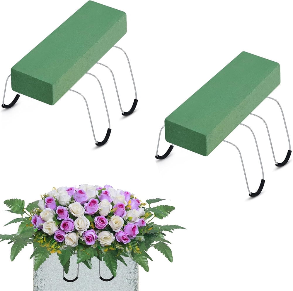 Triani 2Pcs Wire Rustproof Galvanized Gravestone Saddle with Floral ...