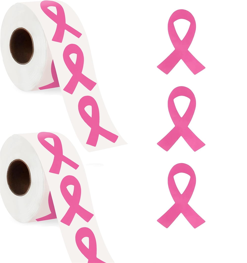 Triani 2Roll Pink Ribbon Stickers 600Pcs Breast Cancer Awareness Ribbon ...