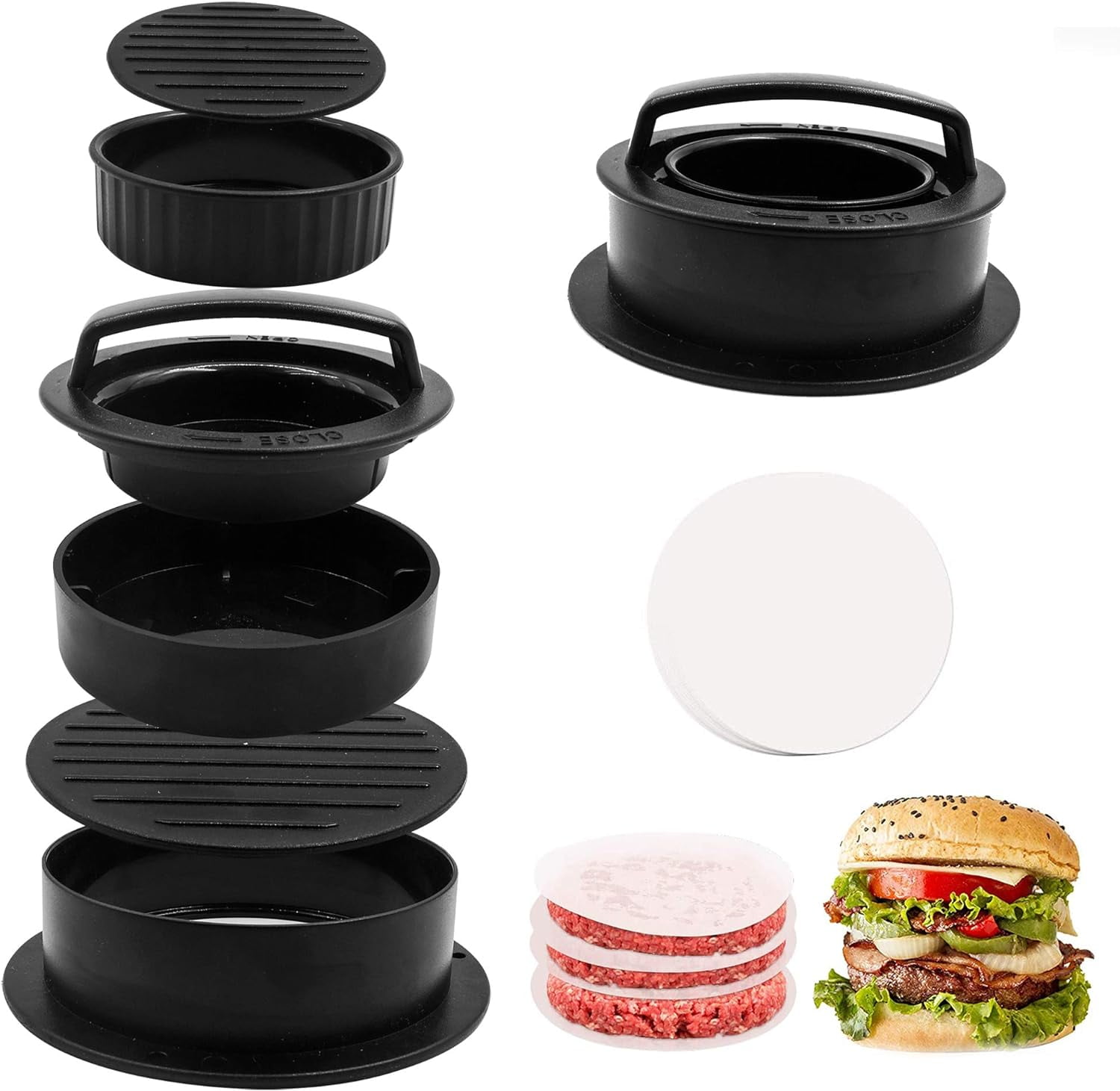 Triani 3 in 1 Burger Mold Hamburger Press Patty Maker Different Size ...