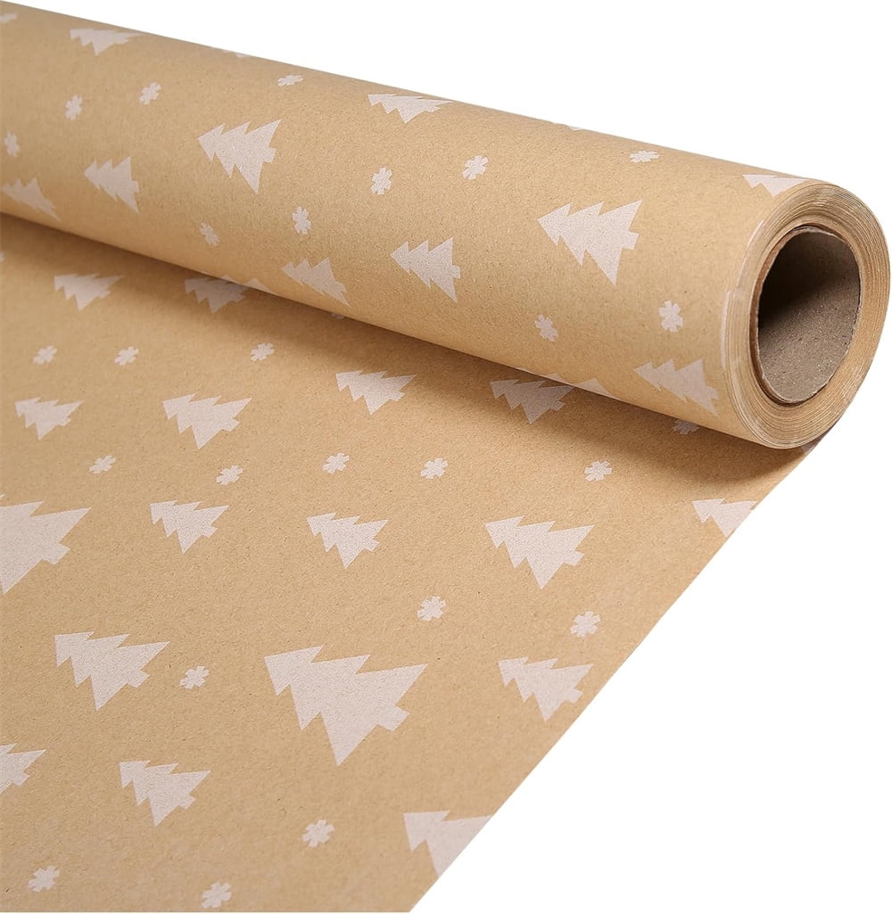 Triani 3.28Ft Kraft Wrapping Paper Roll Bundle with White Xmas Tree ...