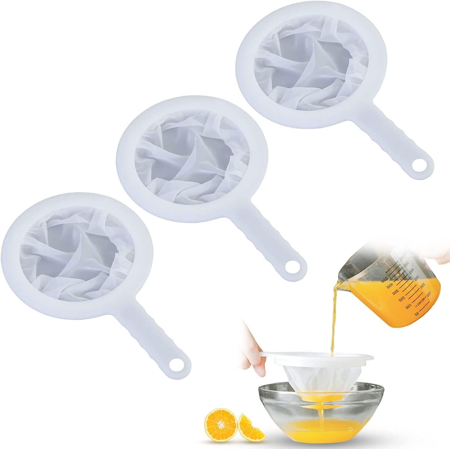 Triani 3 Pcs Ultra Fine Mesh Strainer Nylon Food Juice Strainer Yogurt ...
