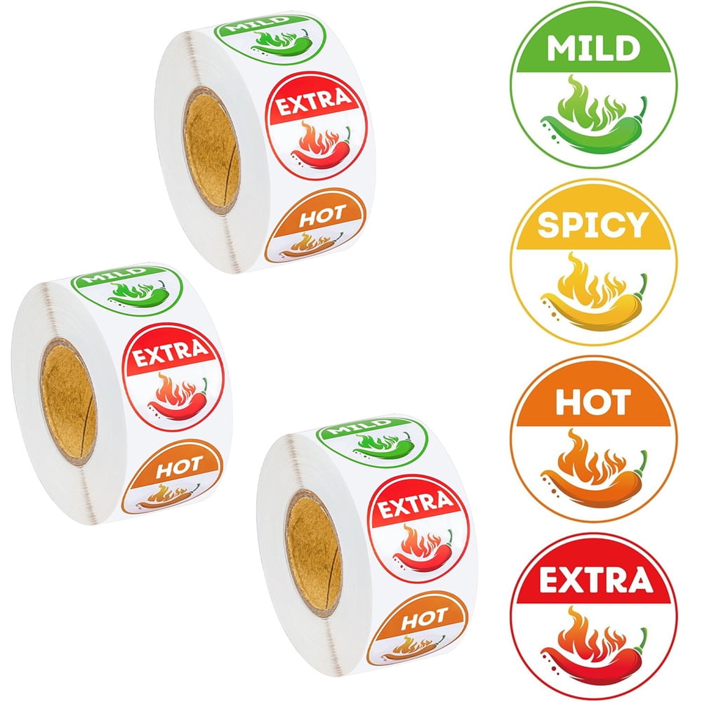 Triani 3 Roll Red Hot Chili Peppers Label Stickers 4 Level Spicy ...