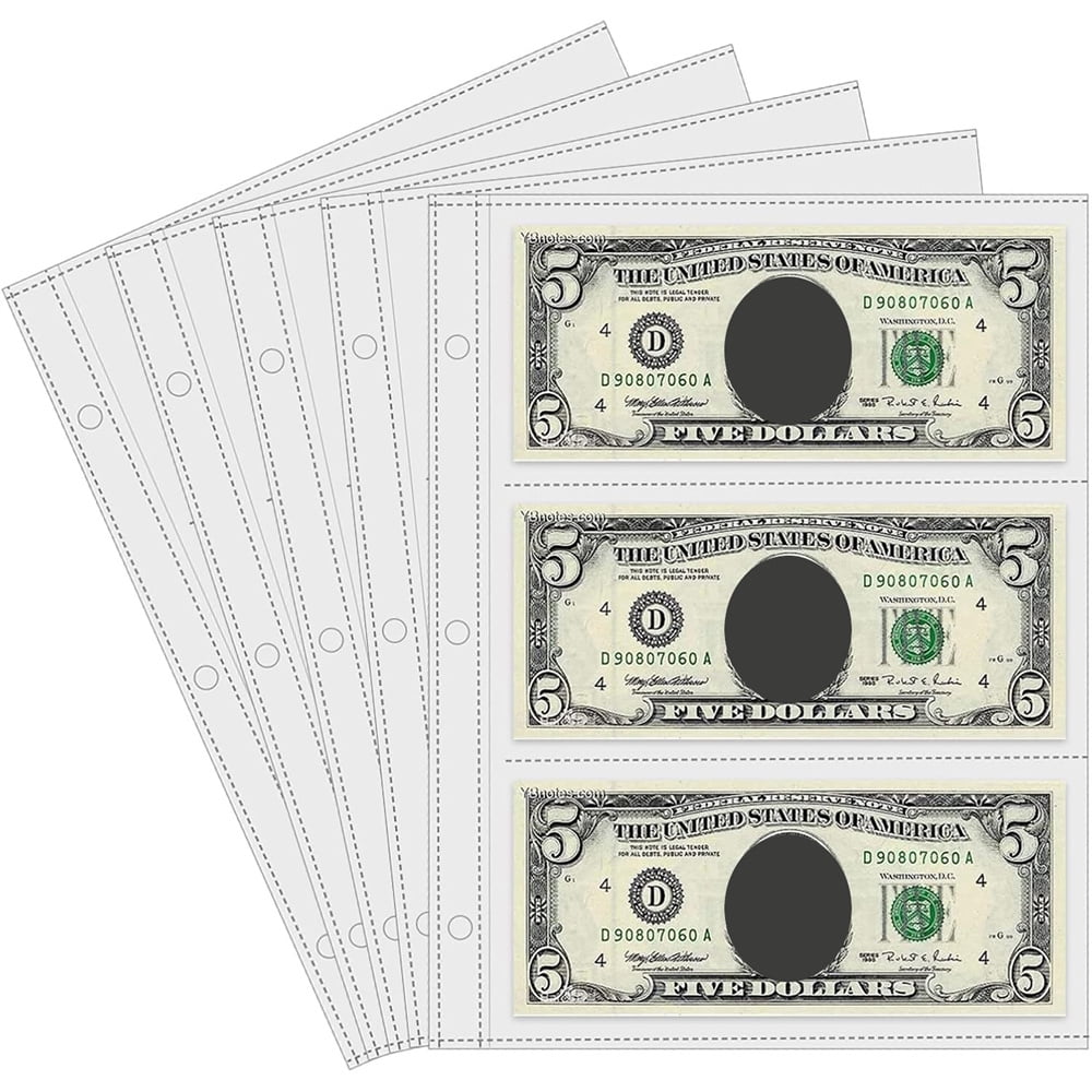 Triani 30 Pack 180 Pockets 11 Hole Currency Collection Sleeves Currency ...