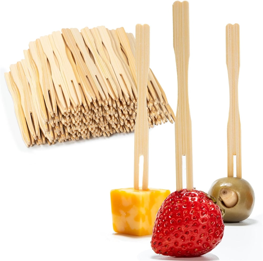 Triani 300Pcs Bamboo Appetizer Forks 3.5" Cocktail Picks Small Wood ...