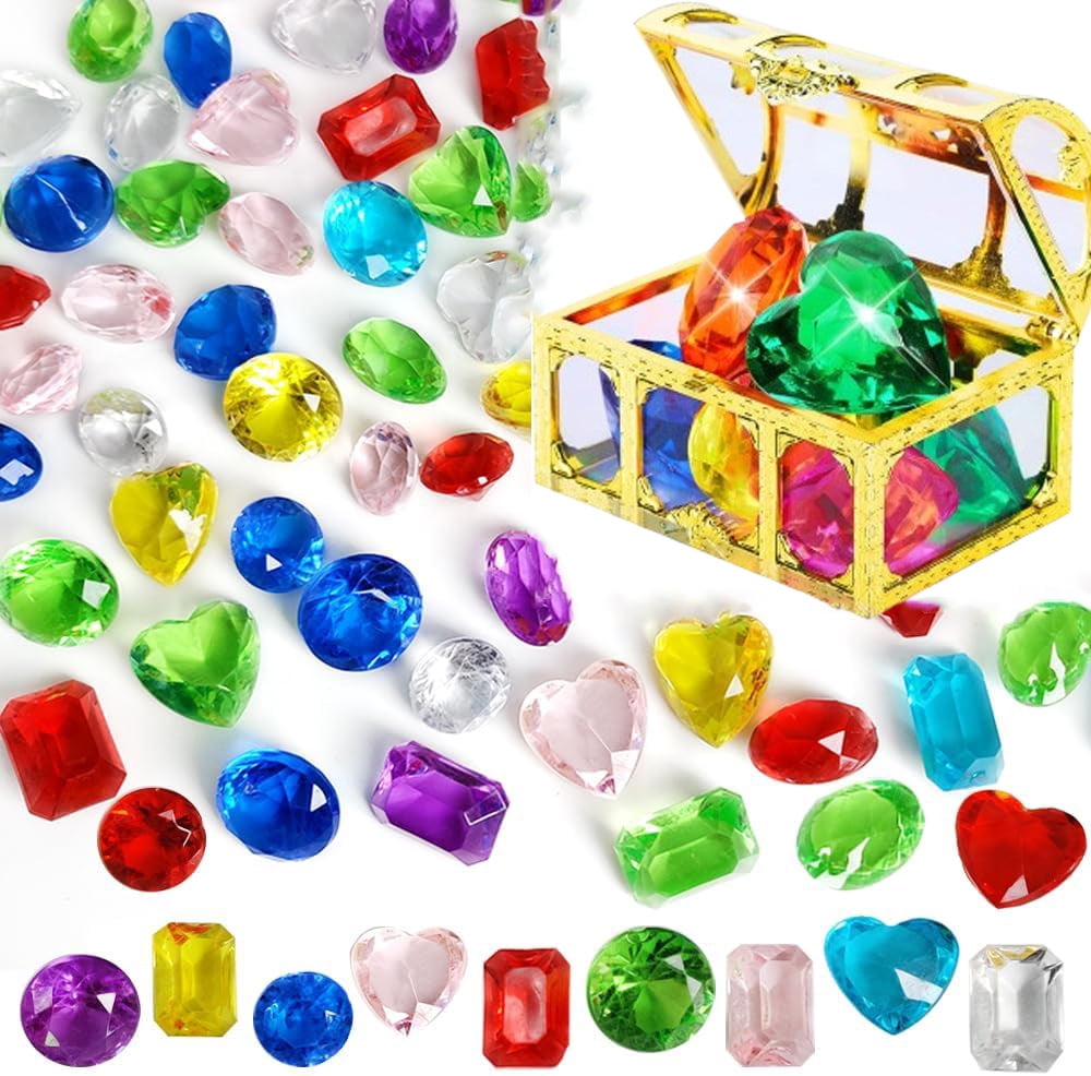 Triani 30Pcs Diving Gem Pool Toy with Pirate Chest Treasure Box 0.98 ...