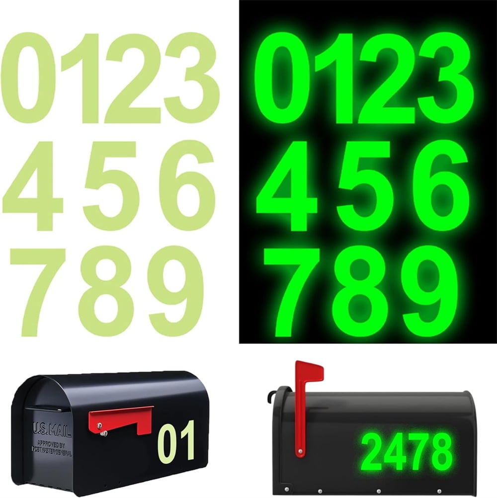 Triani 30Pcs Glow-in-Dark Mailbox Number Stickers Waterproof Stickers ...