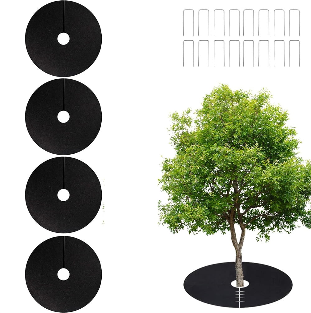 Triani 4 Pack Non-Woven Tree Mulch Ring with 16 Garden Stakes 24.41 ...