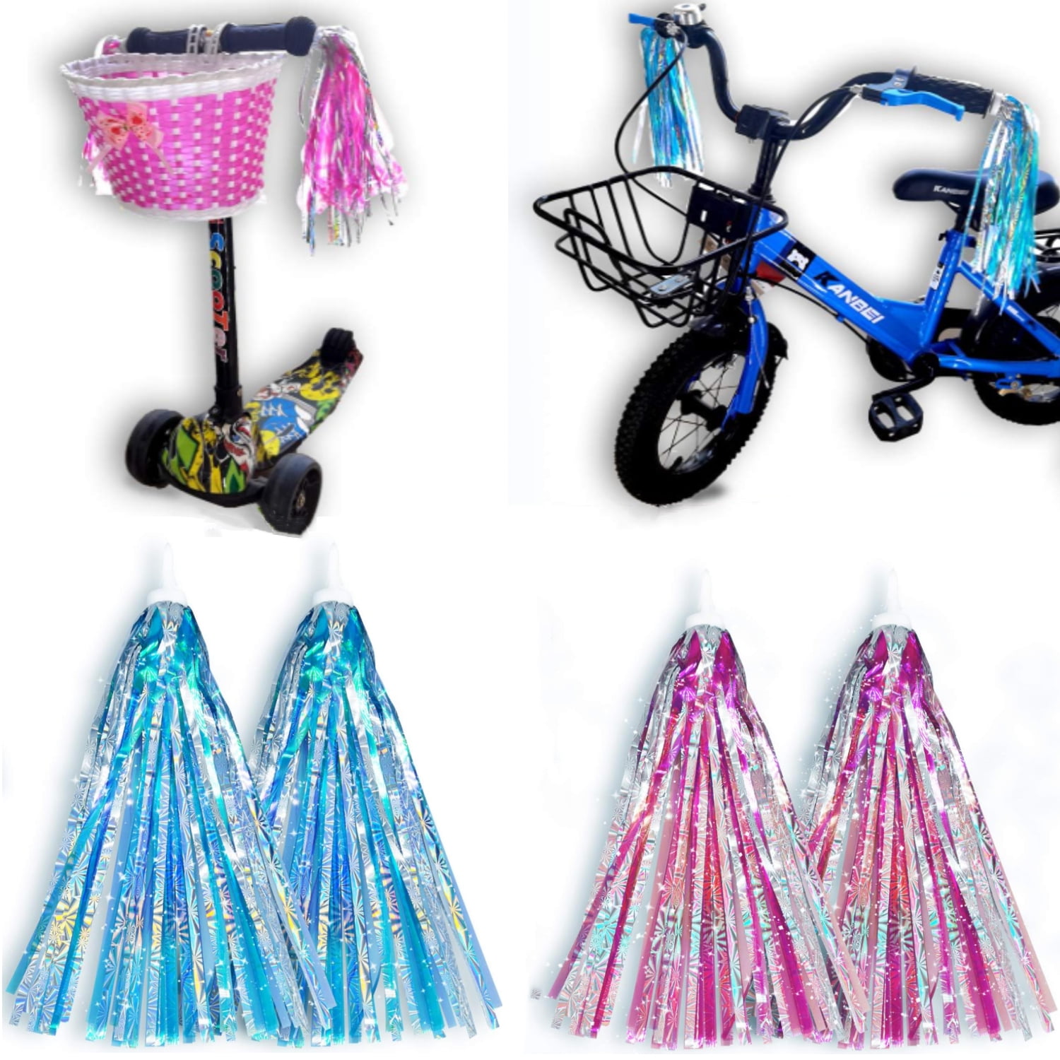 Triani 4 Pcs Childrens Bike Streamers Bicycle Handlebar Streamers Bike ...