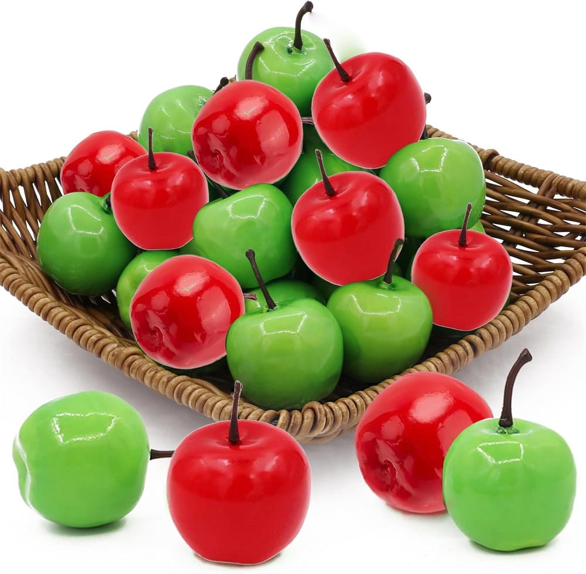 Triani 40Pcs Artificial Fruits Apples 1.37" Faux Plastic Red Green ...