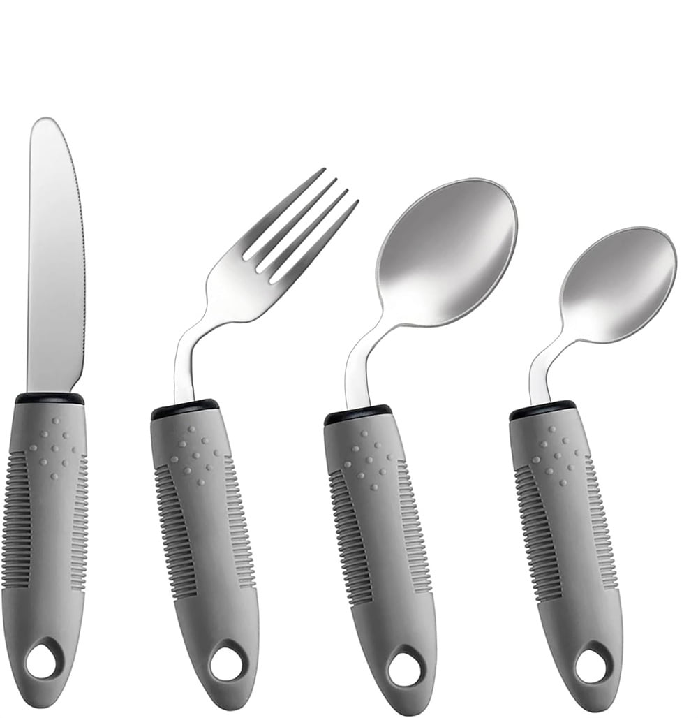 Triani 4Pcs Adaptive Utensils Set with Weighted Handle 42° Angled ...