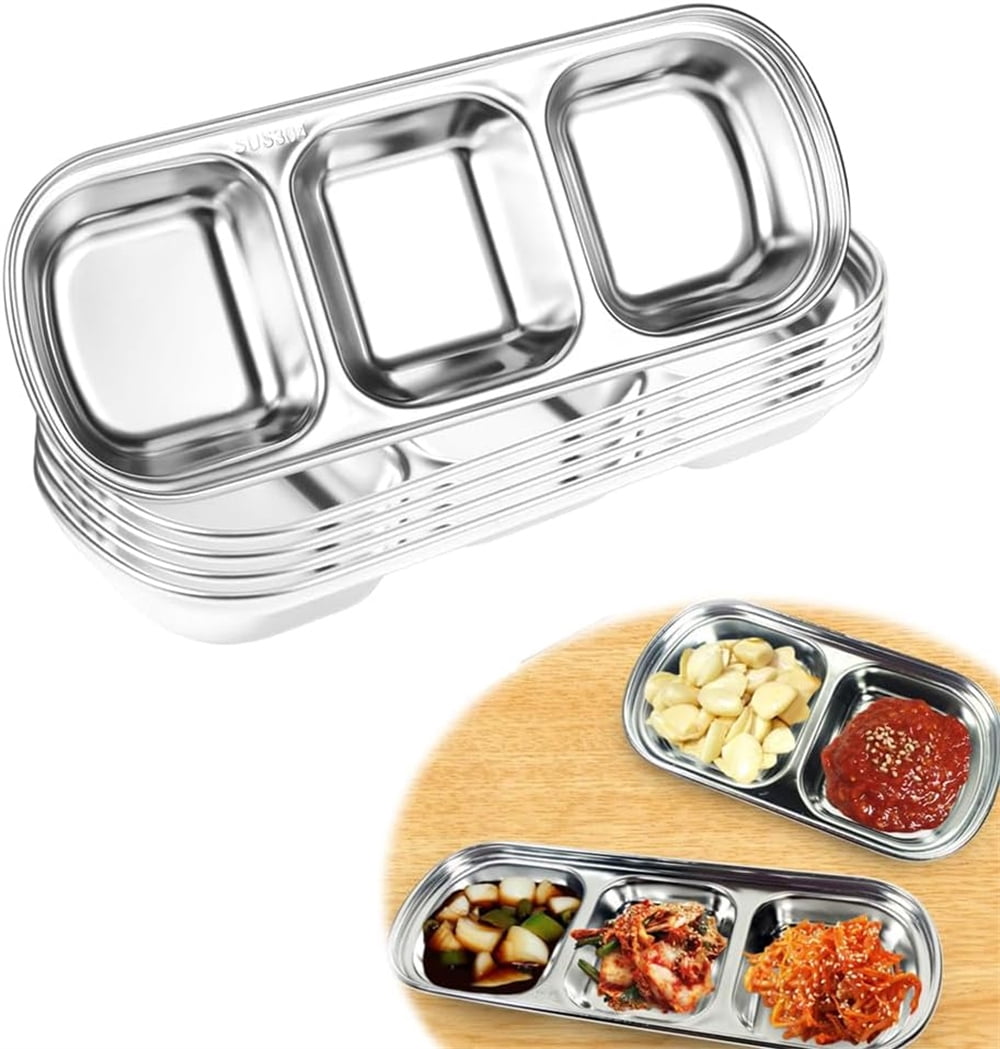 Triani 4Pcs Soy Sauce Dish Stainless Steel Sauce Tray 3 Compartment Soy ...
