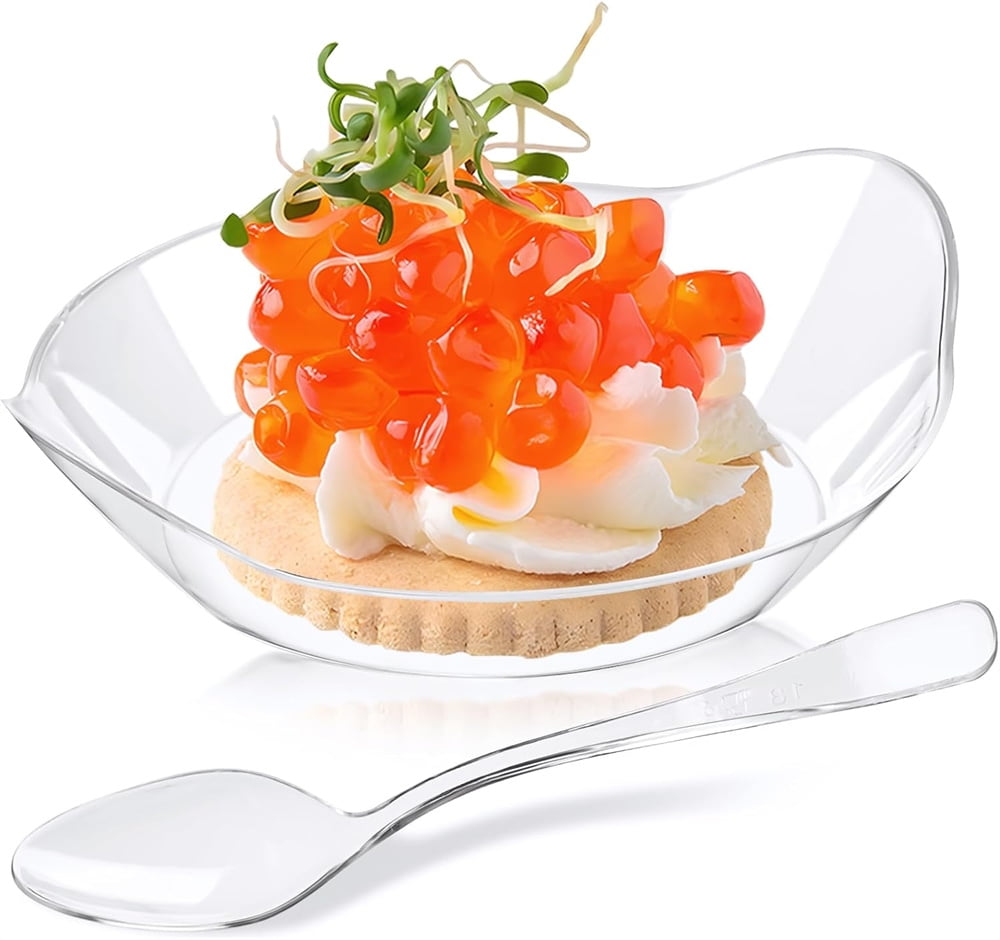 Triani 50PCS Mini Dessert Plates with Tasting Spoons Small Clear ...