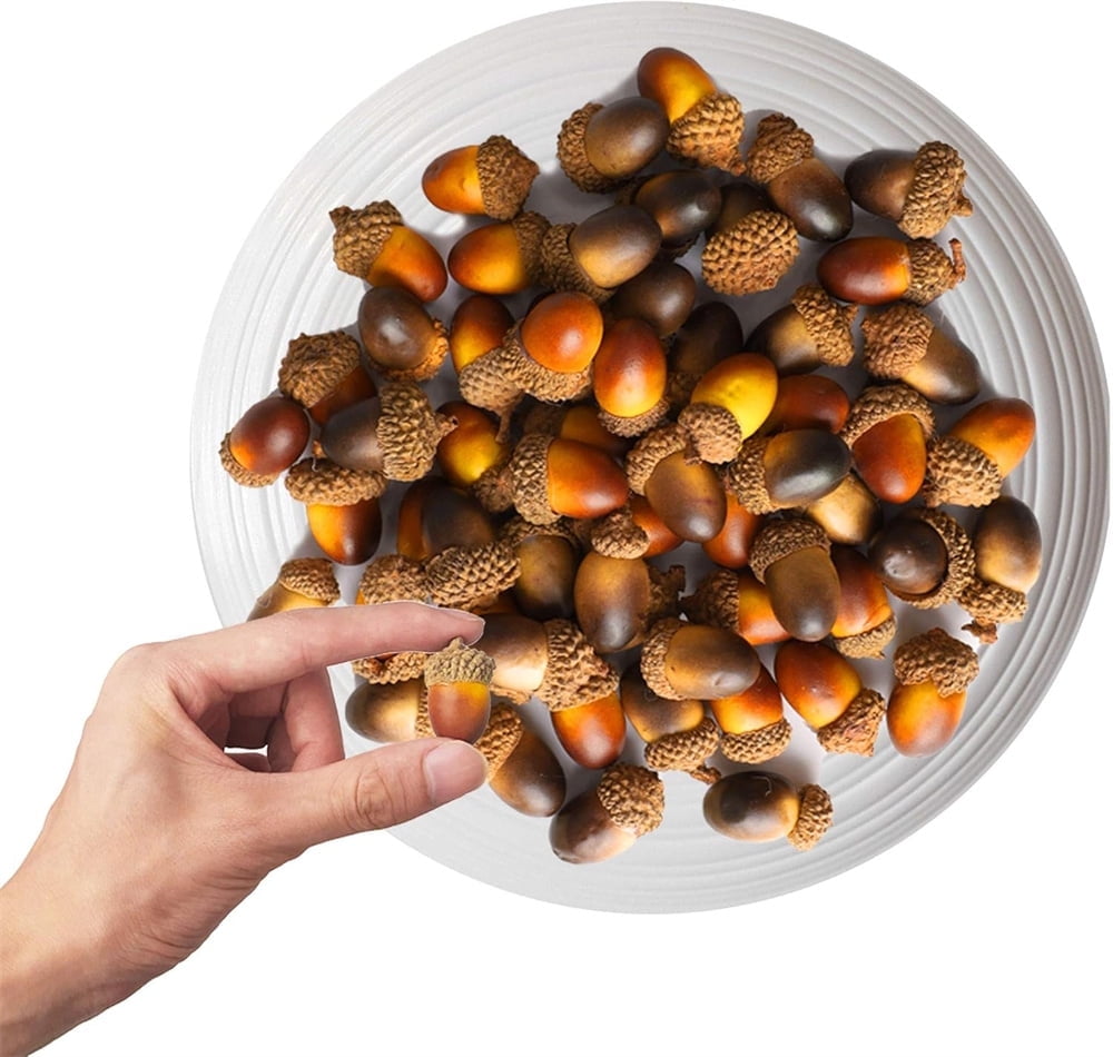 Triani 50Pcs Artificial Acorns Bulk Fall Fake Acorn with Natural Acorn ...