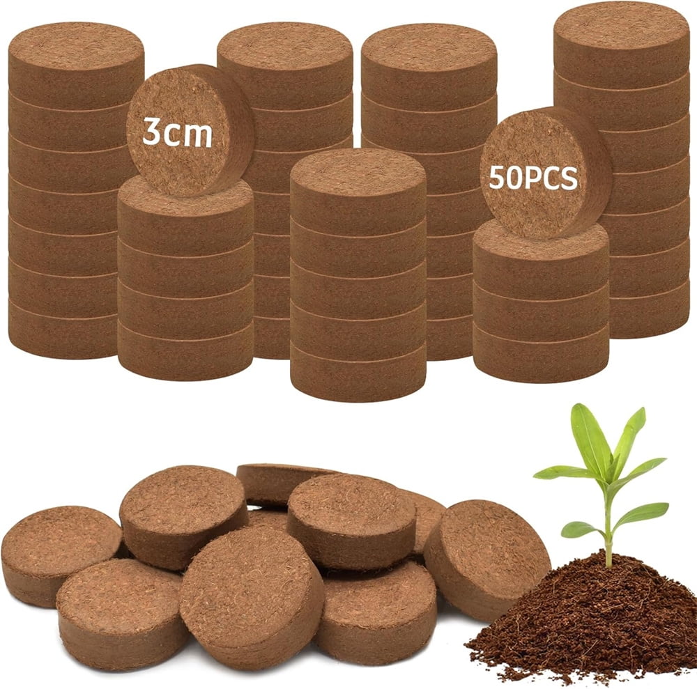 Triani 50Pcs Compressed Coconut Coir Potting Soil 30mm Coco Coir ...