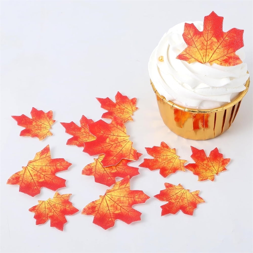 Triani 50Pcs Edible Fall Leaves Cupcake Toppers Wafer Paper Autumn ...