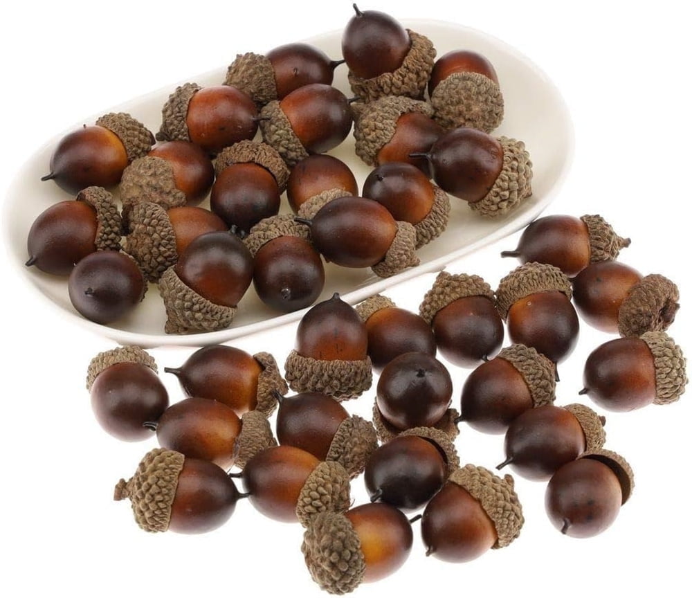Triani 50Pcs Small Artificial Acorns Lifelike with Acorn Cap Fake Nutty ...