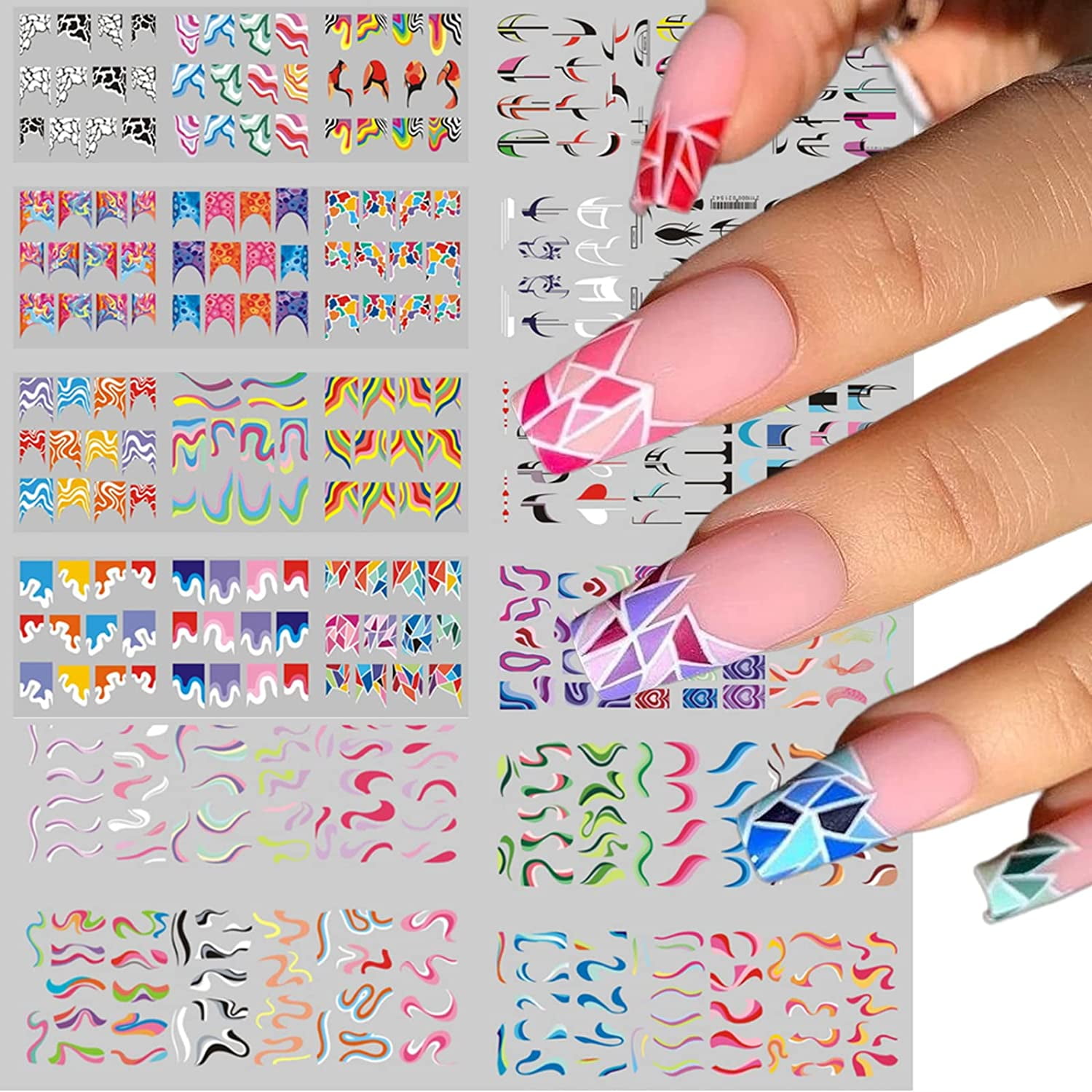 Triani 6 Sheets Colorful Stripes Nail Art Stickers Water Transfer Nail ...