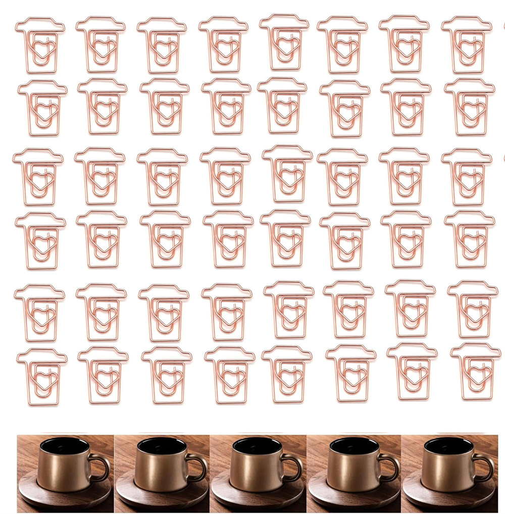 Triani 60Pcs Rose Gold Coffee Clip Cup Shaped Paper Clips Non Skid Anti ...