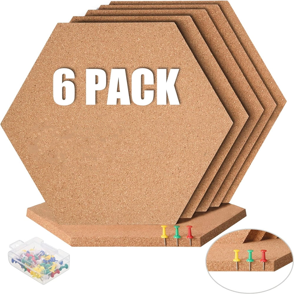 Triani 6Pcs Cork Bulletin Board Hexagon with 100Pcs Push Pins Self ...