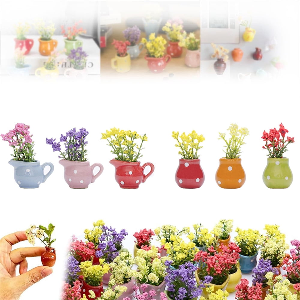 Triani 6Pcs Cute Plant Fridge Magnets Funny Mini Plant Magnets Simulation Ceramic Flower Vase 3D ...