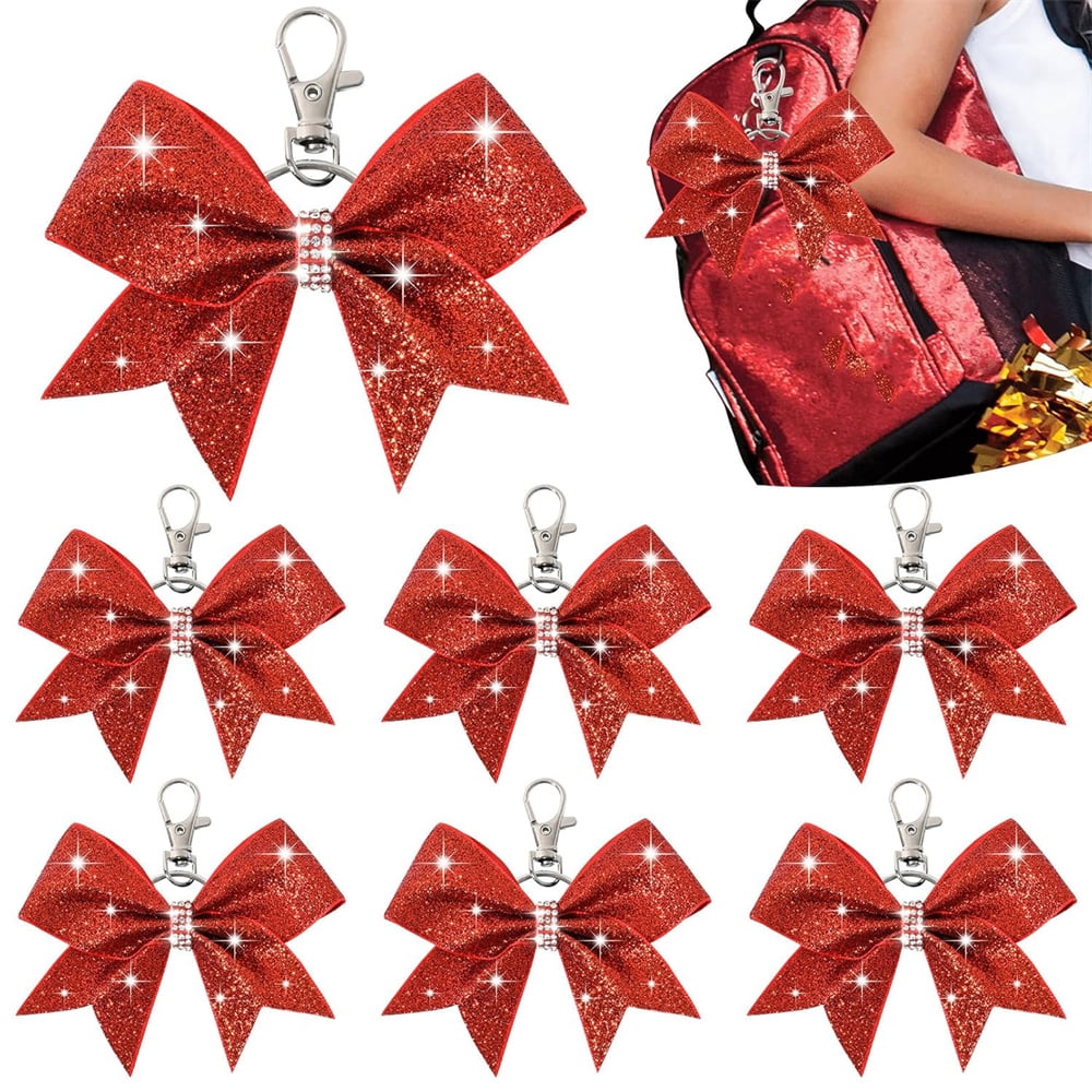 Triani 6Pcs Glitter Cheer Bow with Rhinestones Cheerleader Keyrings ...