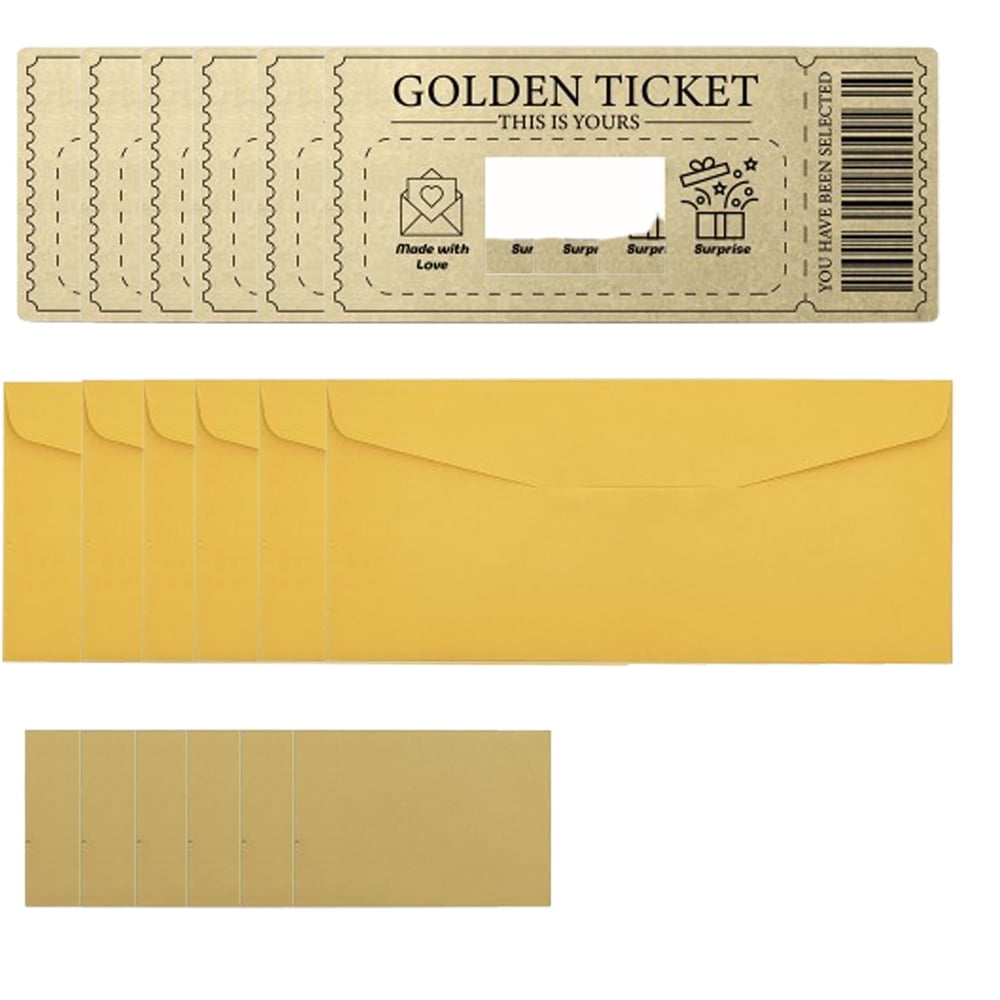 Triani 6Pcs Golden Ticket Scratch Off Cards with Envelopes Set Premium ...