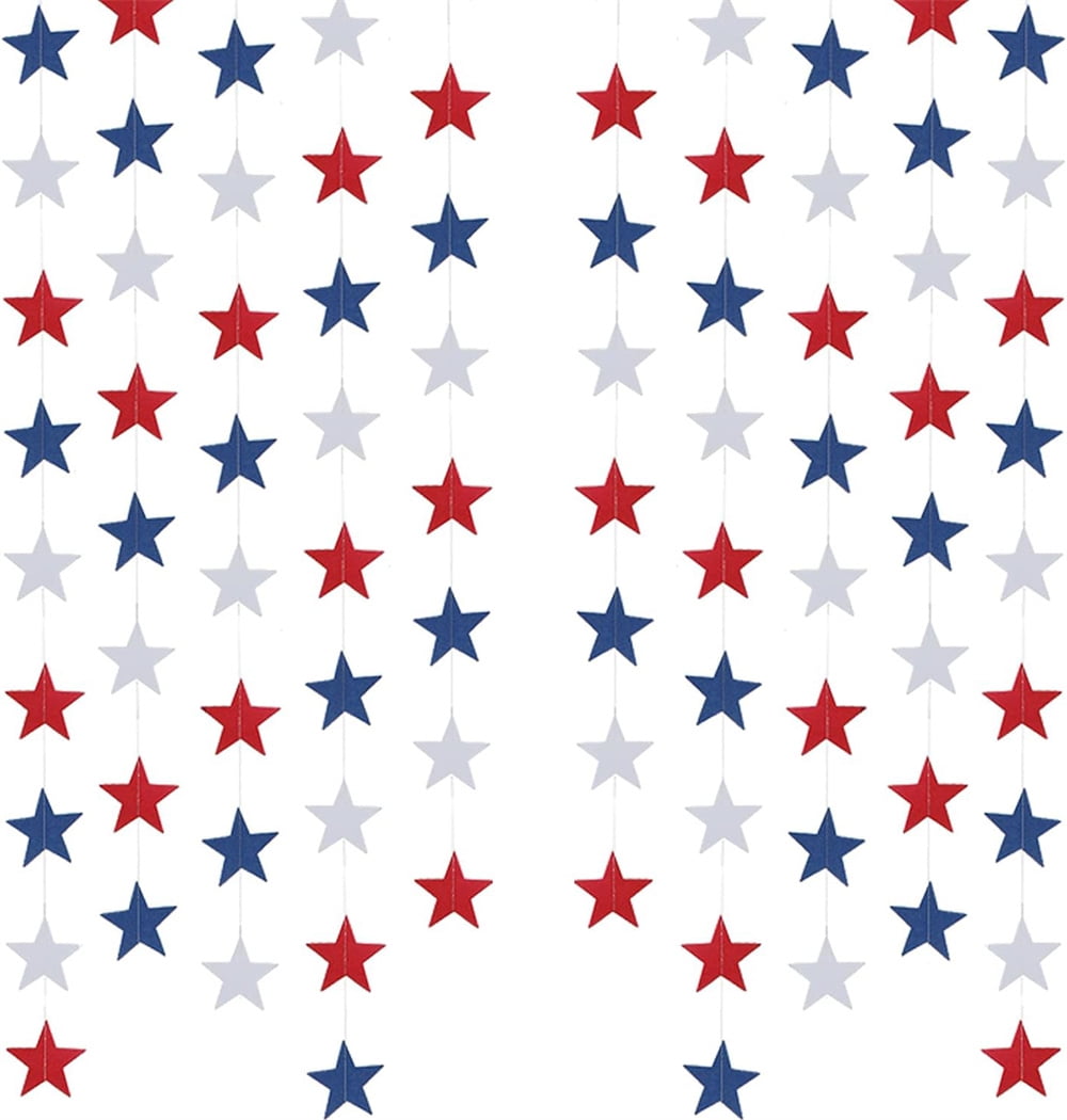 Triani 6Pcs Star Garland Red White Blue Star Banner for 4th of July Red ...