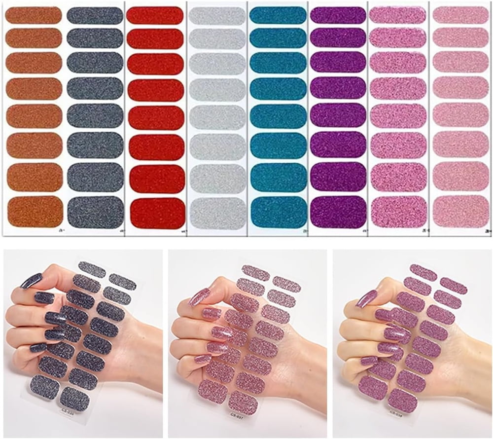 Triani 8 Sheets Colorful Random Nail Covers Gel Nail Strips Stickers ...