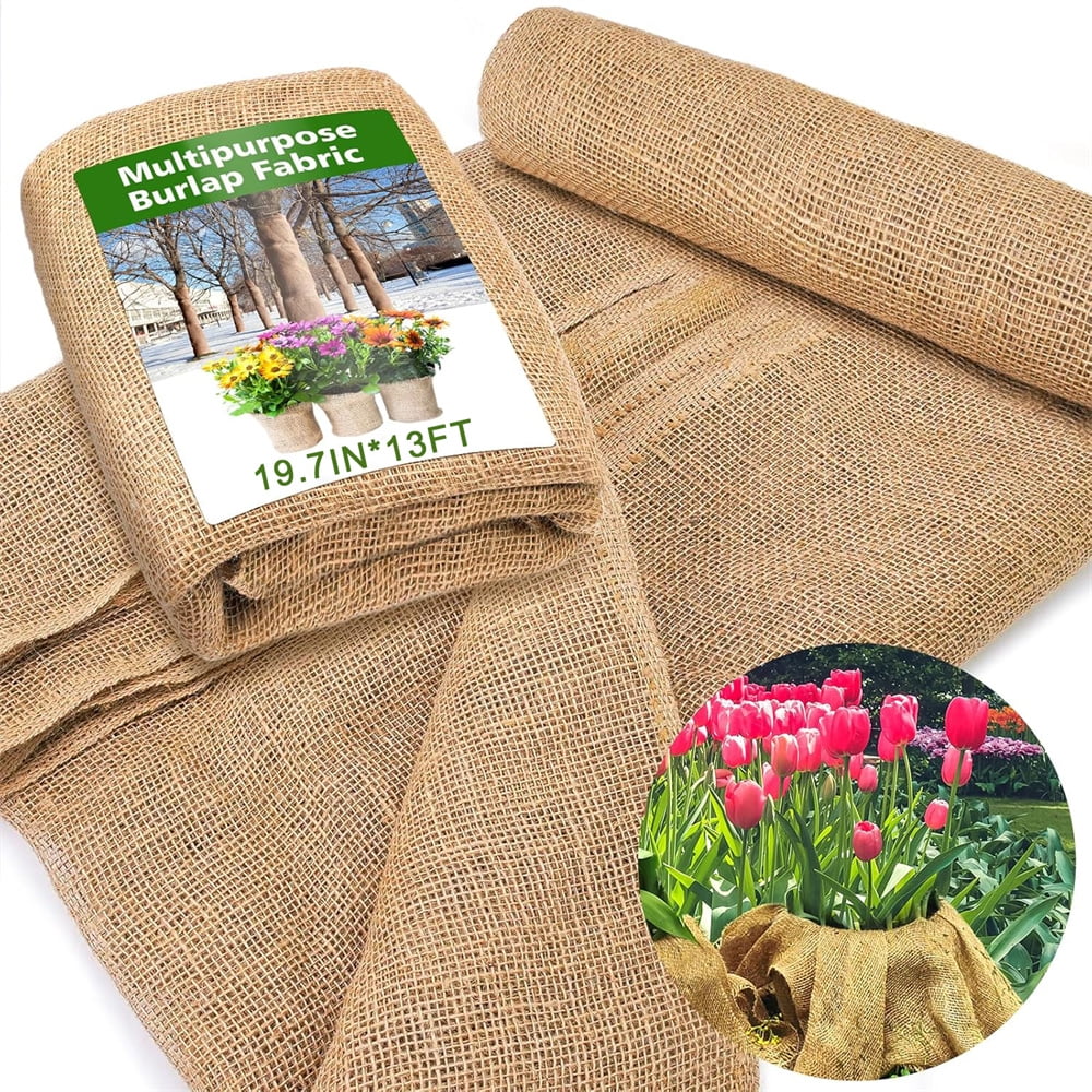 Triani Burlap Fabric Tree Wrap Roll 19.7"*13Ft Gardening Burlap Roll ...