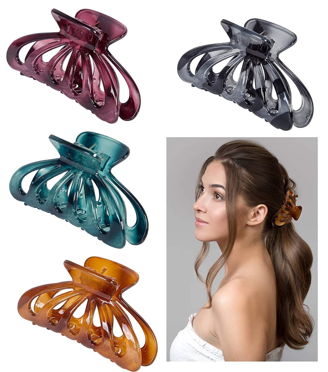Triani Claw Hair Clips for Thin Hair Women, 3.5 inch Claw Clips ，Hair ...