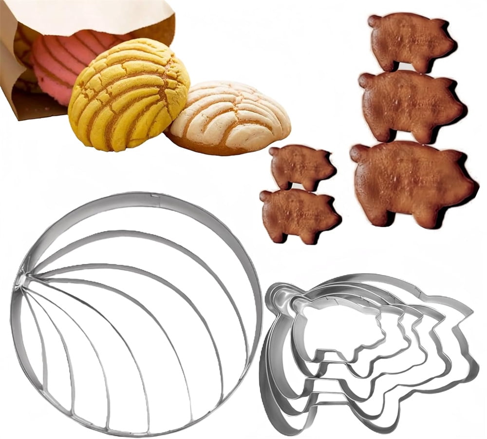 Triani Concha Cutter Mexican Bread Mold With 5 Sizes Pig Cookie Cutter ...