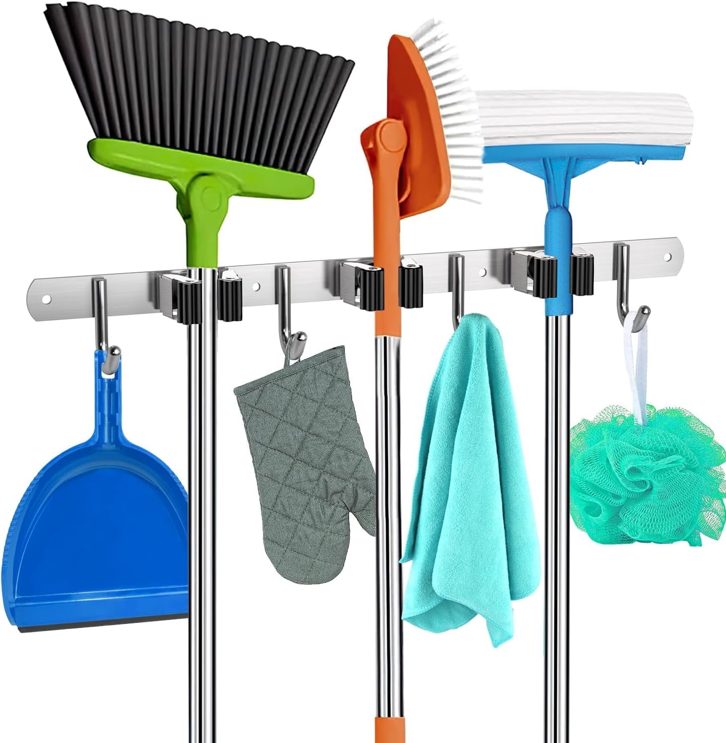 Triani Mop and Broom Holder Wall Mount – Heavy-Duty Broom Closet ...