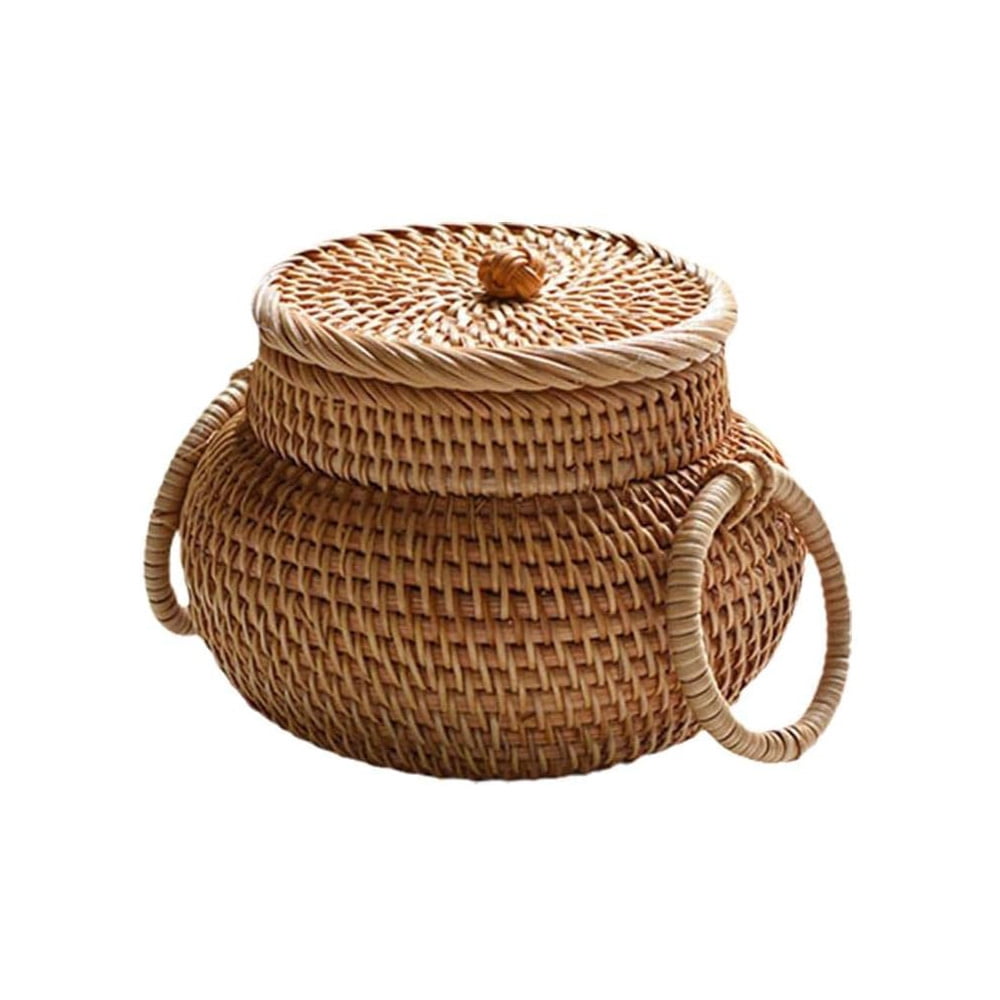 Triani Round Rattan Box With Lid Shelf Basket Desktop Storage Basket ...