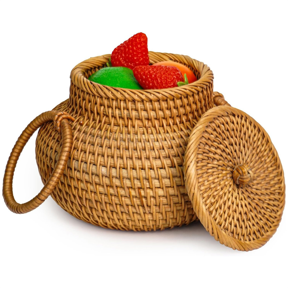 Triani Round Storage Tank Rattan Container Multifunctional Desktop Tray ...