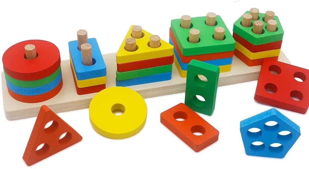 Triani Montessori Toys, Wooden Educational Preschool Set, Shape Colour ...