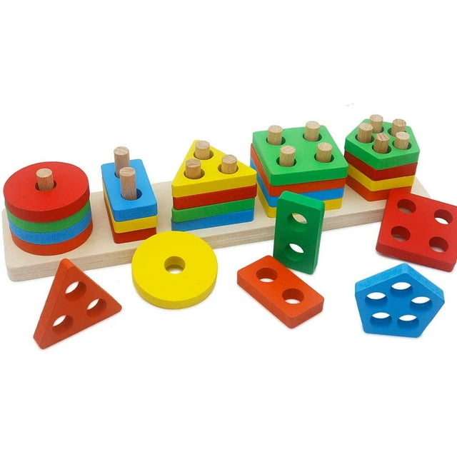 Triani Montessori Toys, Wooden Educational Preschool Set, Shape Colour ...