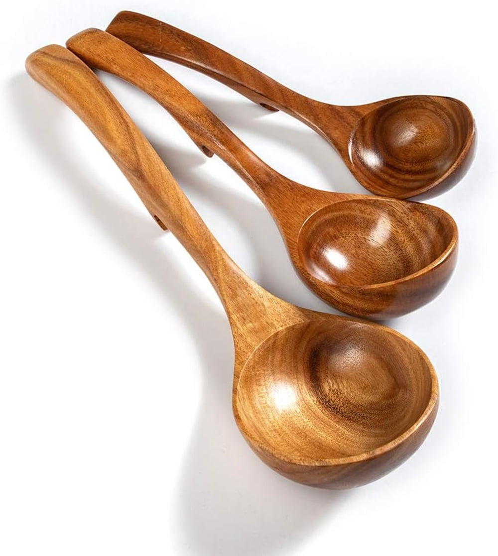 Triani Wooden Soup Ladles,Wooden Spoons For Cooking, 3 Pcs Kitchen ...