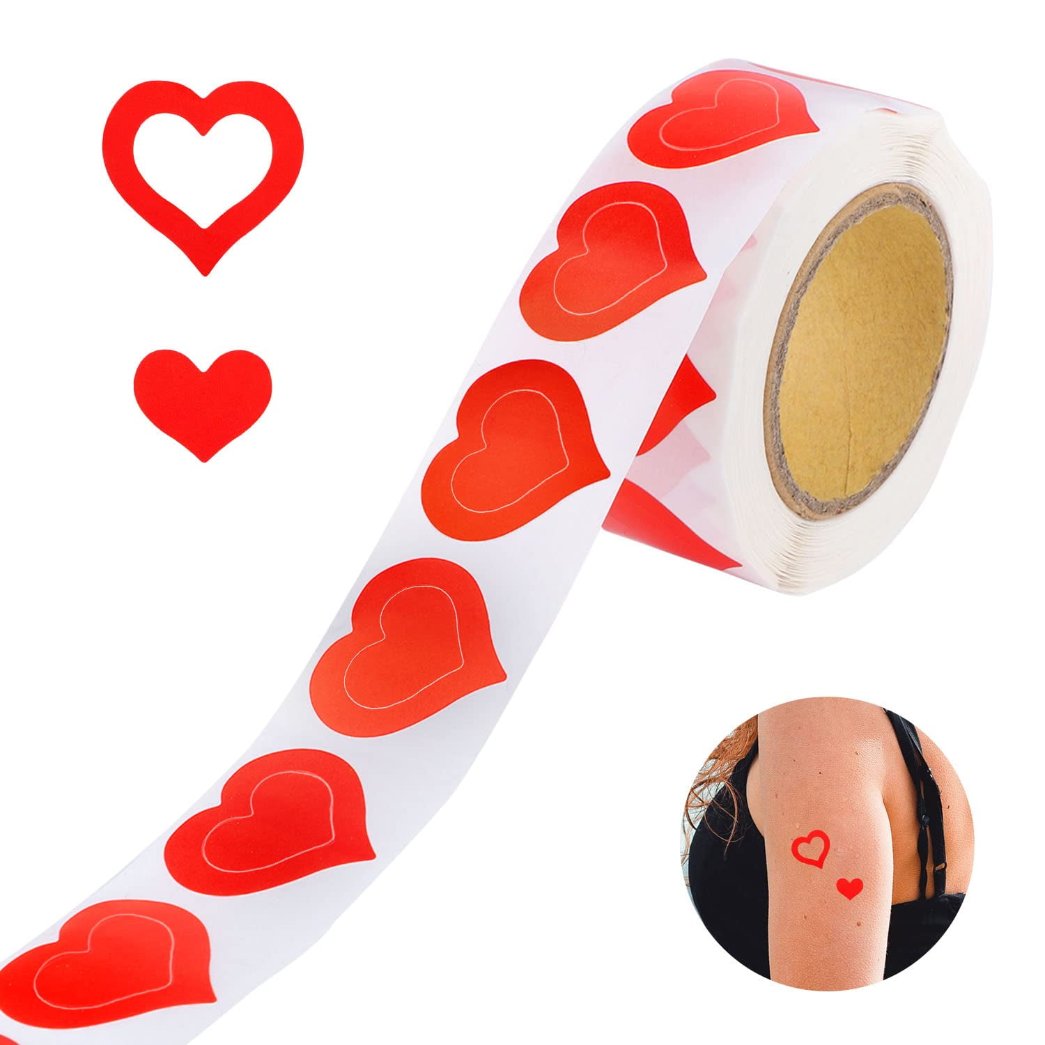 Trianu 1 Roll 500 Pcs Tanning Stickers, 1inch Red Heart Shaped Body ...