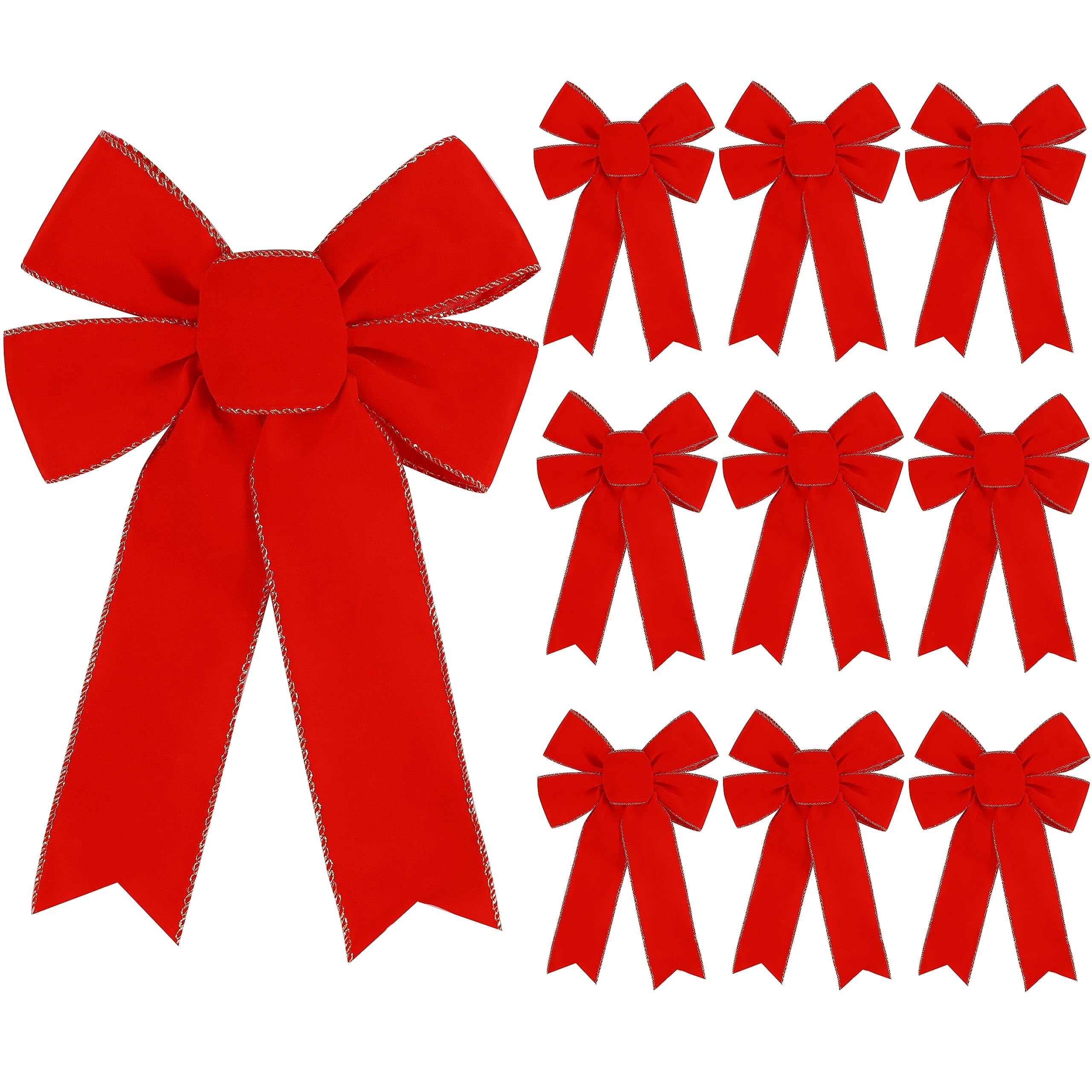 Trianu 10 Pack Red Christmas Bows 9 x 13 inch Large Velvet Bow for Wreaths, Tree, Outside ...